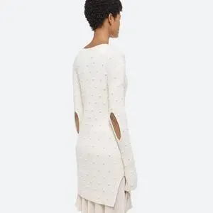 Helmut Lang Embellished Ribbed Knit Sweater Dress - Ivory