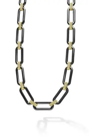 Lagos Signature Black Caviar Chain Necklace - Gold