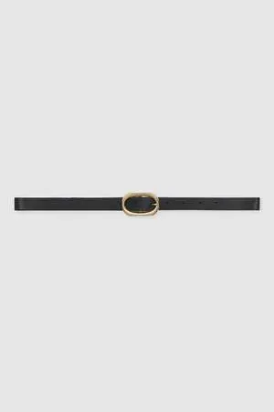 ANINE BING Signature Link Leather Belt Black With Gold