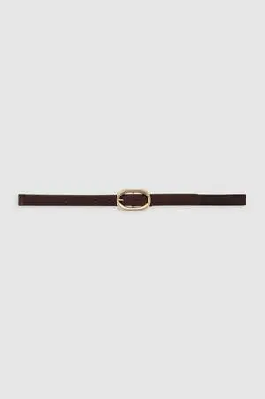 ANINE BING Signature Link Leather Belt Dark Brown With Gold