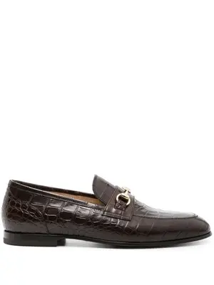 SCAROSSO Alessandro Embossed Crocodile Loafers - Brown