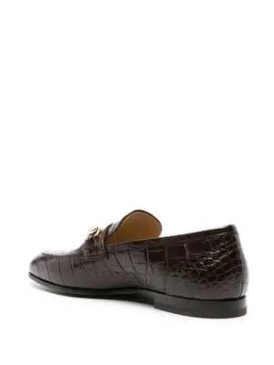 SCAROSSO Alessandro Embossed Crocodile Loafers - Brown
