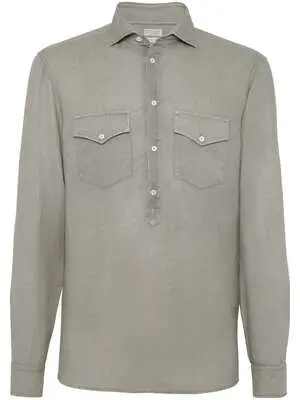 Brunello Cucinelli Spread-collar Long-sleeve Shirt - Green