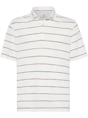 Brunello Cucinelli Striped Linen-cotton Polo Shirt