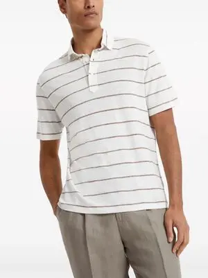 Brunello Cucinelli Striped Linen-cotton Polo Shirt