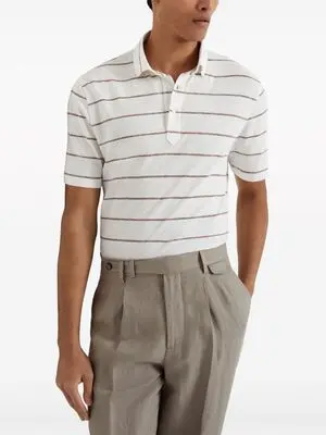 Brunello Cucinelli Striped Linen-cotton Polo Shirt