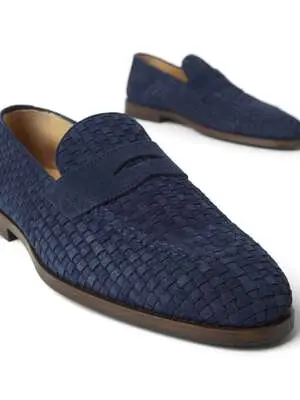 Brunello Cucinelli Woven Suede Loafers - Blue