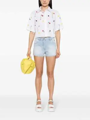 MSGM Logo-embroidered Denim Shorts