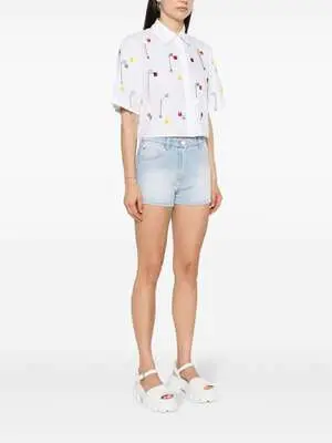 MSGM Logo-embroidered Denim Shorts