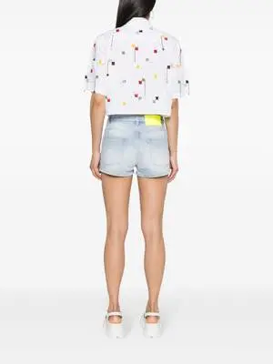 MSGM Logo-embroidered Denim Shorts