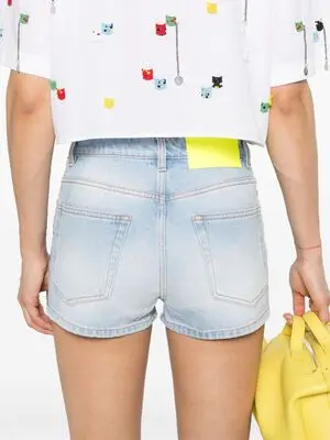 MSGM Logo-embroidered Denim Shorts