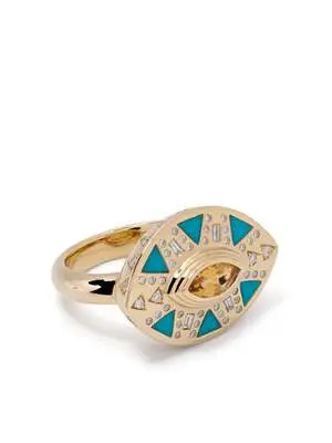 Harwell Godfrey 18kt Yellow Turquoise, Citrine And Diamond Ring - Gold