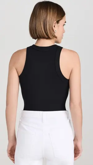 Ambitionist Ali Ribbed Racer Tank Thong Bodysuit - Black