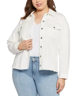 NYDJ Frayed Hem Denim Trucker Jacket - Optic White