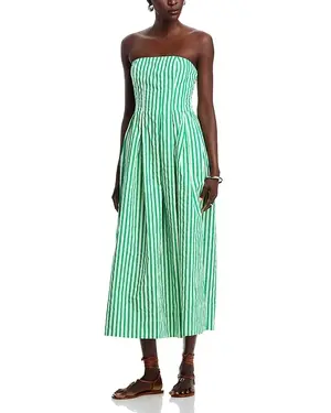 Aqua Strapless Striped Maxi Dress - Green/white
