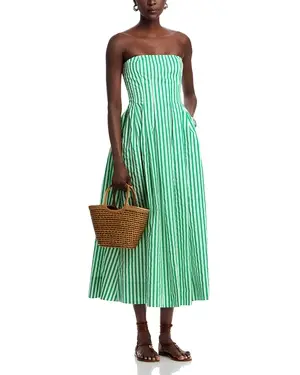 Aqua Strapless Striped Maxi Dress - Green/white
