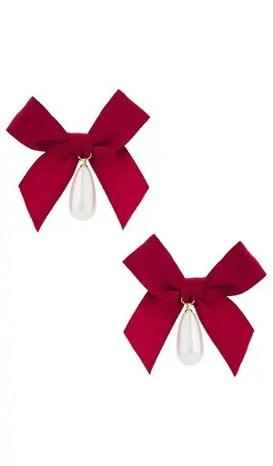 PETIT MOMENTS Bow Drop Pearl Earrings - Crimson