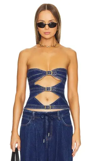Lioness Buckle Corset - Dark Denim