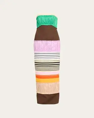 Christopher John Rogers CHRISTOPHER JOHN ROGERS Crushed Ruffle Strapless Column Dress - Rainbow Multi