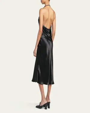 Bottega Veneta Beaded Halter Fluid Shine Dress