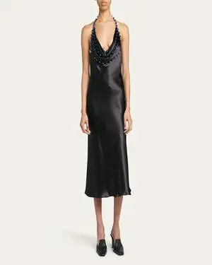 Bottega Veneta Beaded Halter Fluid Shine Dress