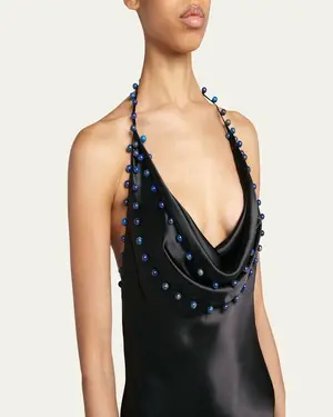 Bottega Veneta Beaded Halter Fluid Shine Dress