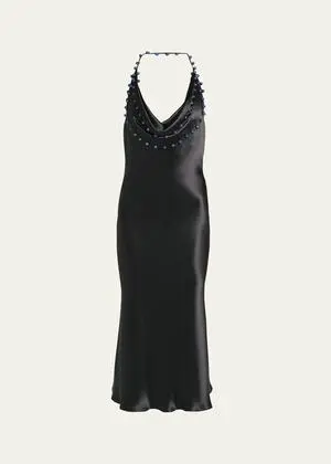 Bottega Veneta Beaded Halter Fluid Shine Dress