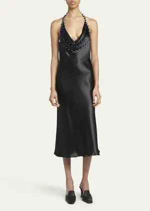 Bottega Veneta Beaded Halter Fluid Shine Dress