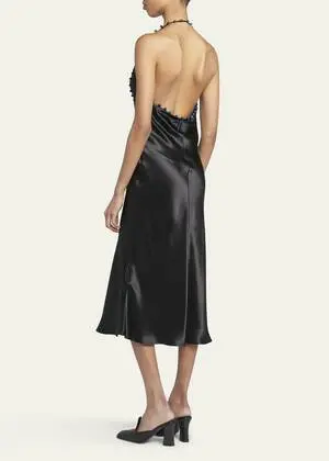 Bottega Veneta Beaded Halter Fluid Shine Dress