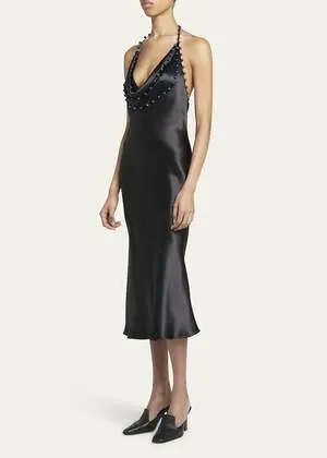 Bottega Veneta Beaded Halter Fluid Shine Dress