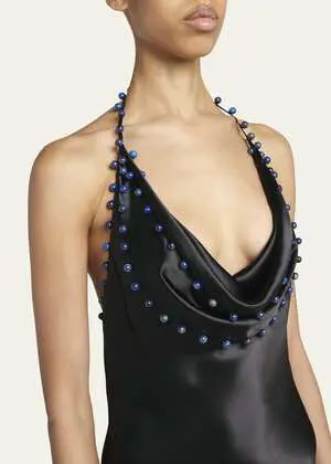 Bottega Veneta Beaded Halter Fluid Shine Dress