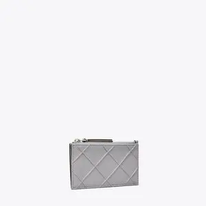 Tory Burch Tory Burch Fleming Soft Polished-Grain Zip Card Case Slate