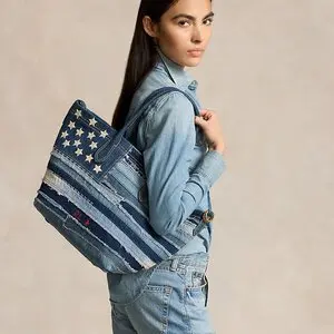 Ralph Lauren Denim Flag Bellport Tote In Indigo - 50% Off