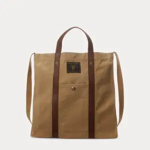 Ralph Lauren Leather-trim Canvas Tote - Khaki/brown