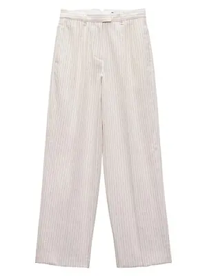 Rag & Bone Women's Newman Stripe Cotton-Linen Pants - White Stripe  - White Stripe