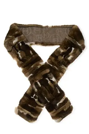 Chanel Brown Rabbit Fur Logo Muffler Multi