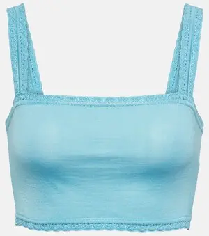 DOLCE & GABBANA Lace-trimmed Silk Crop Top