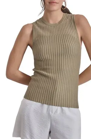 Dkny Stripe Sheer Yoke Sleeveless Sweater - Light Fatigue