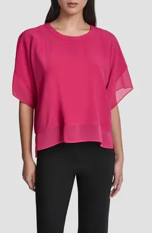 Dkny Mixed Media Top - Hot Pink