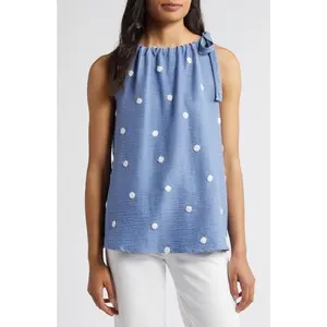 Loveappella Tie Shoulder Sleeveless Top - Chambray