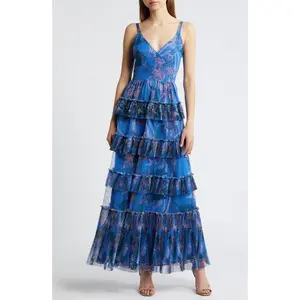 HUTCH Freya Tulle Plissé Ruffle Gown