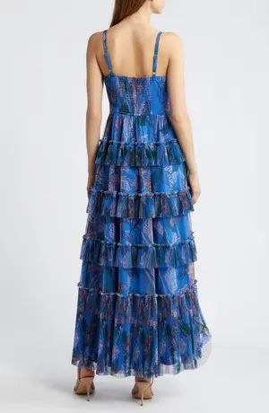 HUTCH Freya Tulle Plissé Ruffle Gown