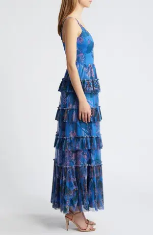 HUTCH Freya Tulle Plissé Ruffle Gown