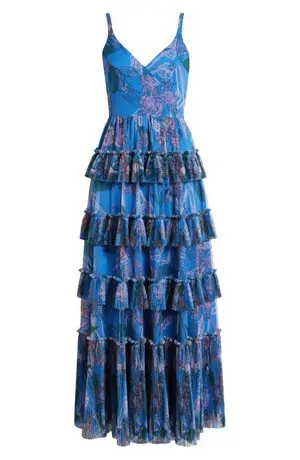 HUTCH Freya Tulle Plissé Ruffle Gown