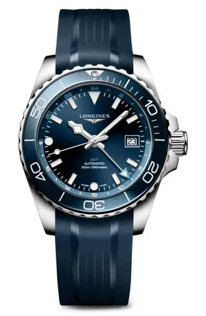 LONGINES Hydroconquest Gmt Automatic Rubber Strap Diver Watch - Blue