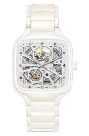 RADO True Square Automatic Open Heart Ceramic Bracelet Watch - White