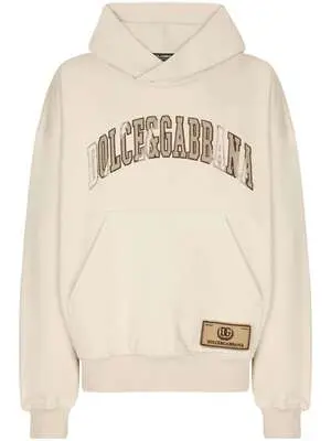 Dolce & Gabbana Logo-embroidered Cotton Hoodie - Neutrals