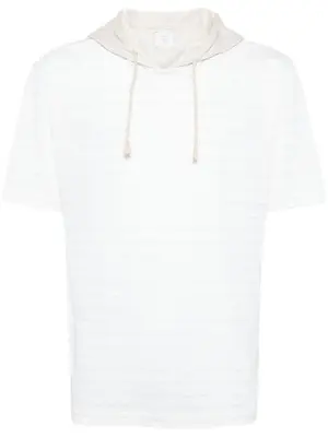 Eleventy Striped Hooded T-shirt - White