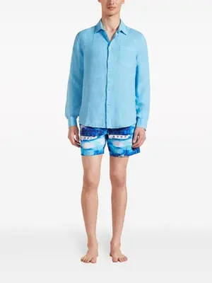 Vilebrequin Logo-embroidered Linen Shirt - Blue
