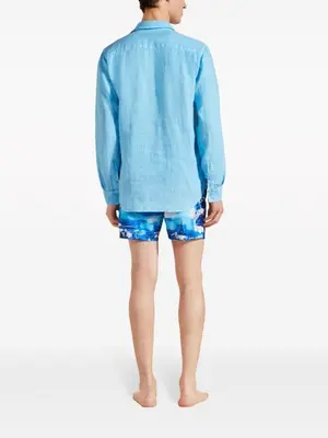 Vilebrequin Logo-embroidered Linen Shirt - Blue